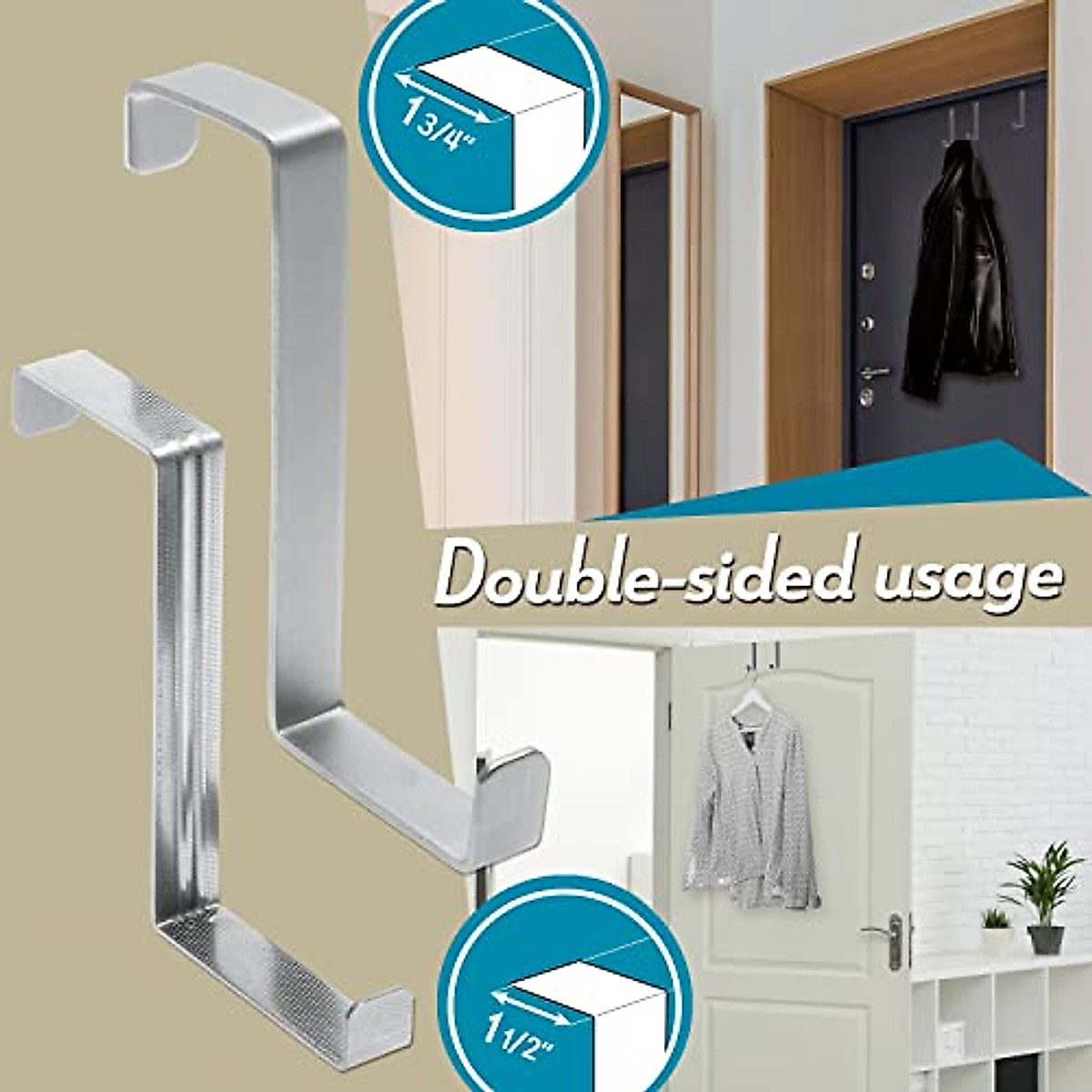 4smile Over The Door Hooks, 5 + 5 Pack - Stainless Steel Door Hanger with Foam + Adhesive Pads - Z-Shaped Metal Door Hooks for Hanging on Different Door Widths, Rust Free