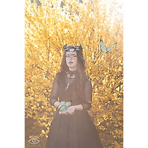 MOSTORY Handmade Dark Fairy Crown Black Butterfly Headpiece Woodland Elf Circlet Gothic Floral Tiara Headband for Women Girls Cosplay Wedding Birthday Renaissance Halloween