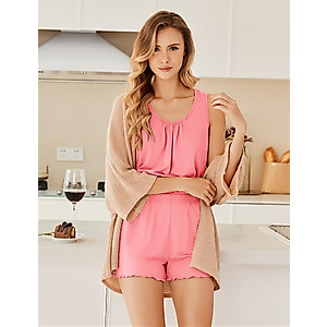 Ekouaer Womens Sleeveless Pajamas Set Casual Sleepwear Soft Pj Sets Tank Top and Shorts 2 Piece Loungewear for Summer (Pink, XL)