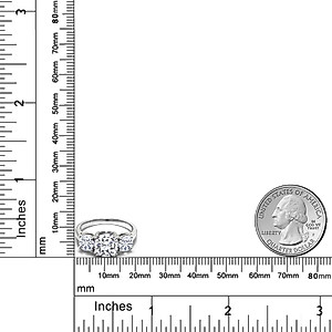 Gem Stone King 925 Sterling Silver White Moissanite 3 Stone Engagement Ring For Women (3.40 Cttw, Gemstone, Cushion 8MM, Size 8)