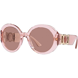 Versace Woman Sunglasses Transparent Pink Frame, Light Brown Lenses, 55MM