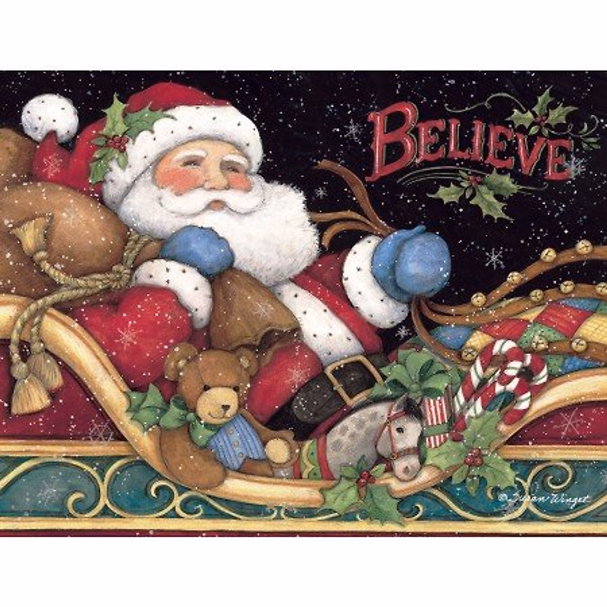 LANG "Believe Santa" Boxed Christmas Cards, Artwork by Susan Winget, 18 Cards & 19 Envelopes, 5.375" x 6.875" (1004759)