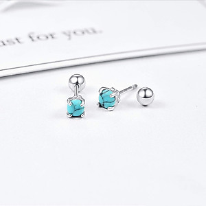 Turquoise Studs Earrings, 4mm Round Shape 925 Sterling Silver Screwback Tiny Small Studs Turquoise Jewelry Mother Day for Women Mom Wife Girlfriend with Box