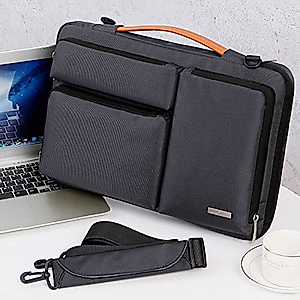 Lacdo 360° Protective Laptop Shoulder Bag, 15-15.6 inch Laptop Sleeve Case Computer Bag Compatible with 15-15.6 Acer HP, Dell, Lenovo, Asus Notebook, Messenger Bag with Handle Water Repellent, Black