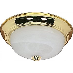 Nuvo 60/213 Flush Mounted Dome Light Fixture, 11", Polished Brass/Alabaster Glass