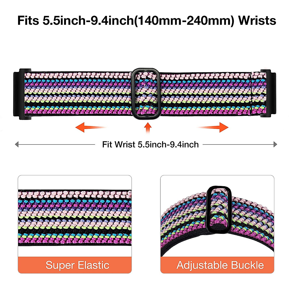 Stretchy Bands Compatible with Samsung Galaxy Watch 5/4/6 40mm 44mm/Watch 5 Pro 45mm/Watch 4 Classic 42mm 46mm, 20mm Nylon Strap for Galaxy Active 2 40 44mm/Active 40mm/Watch 3 41mm/Galaxy Watch 42mm