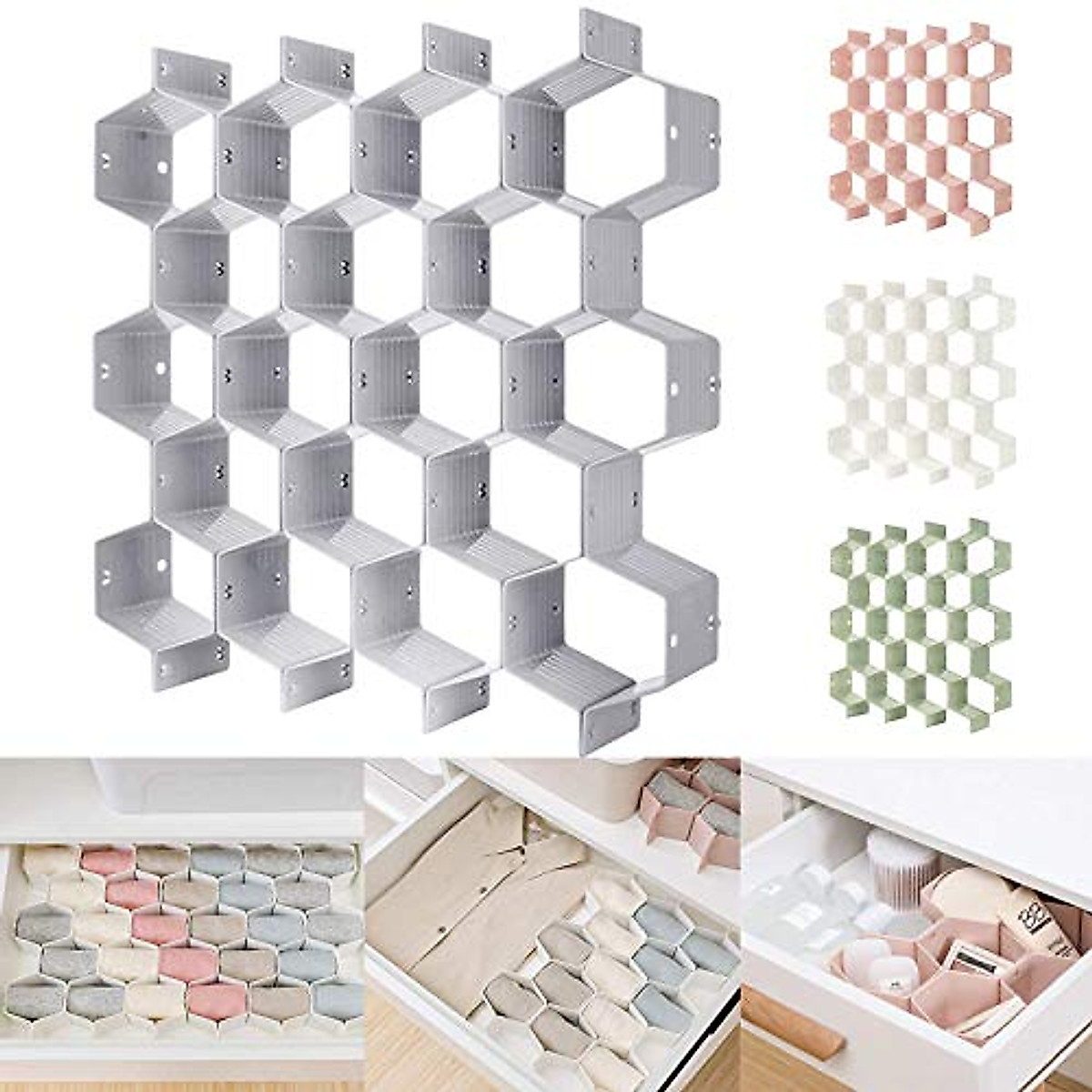 HPYYKE Honeycomb Organizer,Adjustable Drawer Organizers,18 Slot Compartment Honeycomb Separator for Underwear Belt-Scarf Socks Ties Organizer(8pcs)