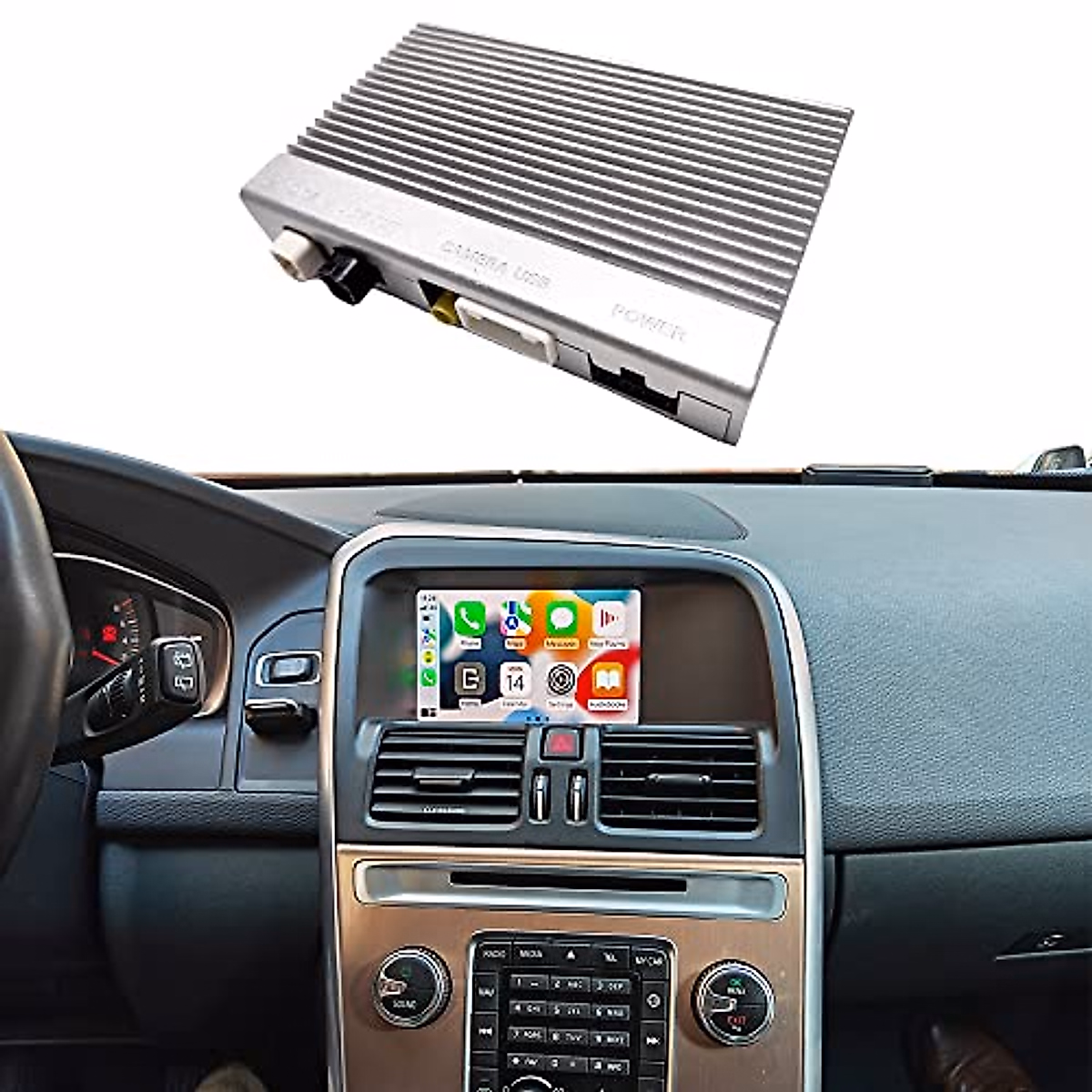 NINETOM Wireless Carplay Retrofit Kit Decoder for Volvo XC60 S60L V40 2014-2017 Year, Support Android Auto, Mirror Link, Rear Camera, Original Car Function