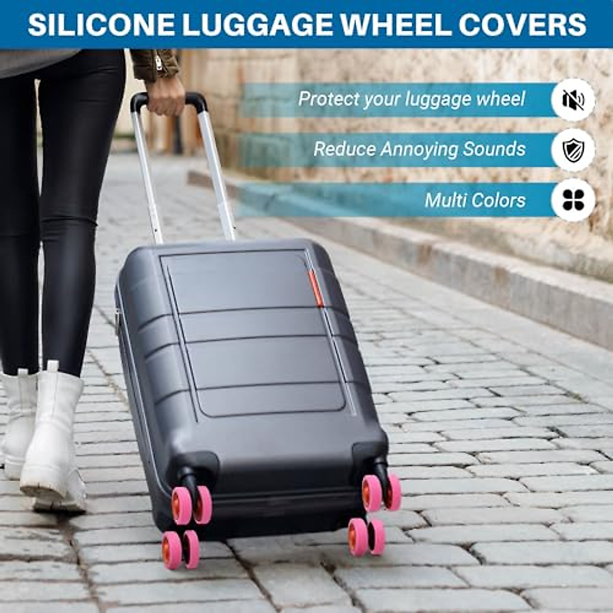 LEWSHQI 8pc Luggage Wheel Covers-Carry on Luggage Suitcase Wheels Protector/Luggage Caster Cover for Most 8-Spinner Wheels Luggage Sets,Silicone Case for Suitcases Wheel/Luggage Accessories/Black