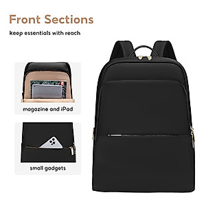 FULL DESIGN Travel Laptop Backpack for Women, 14 inch Water Resistant Computer Backpack, Fashion Daypack Shoulder Bag for Work School (Black)