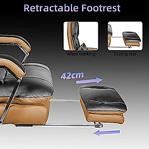 SeekFancy Reclining Office Chair with Footrest O203, Big and Tall Office Chair 500lbs Wide Seat with 170° Backrest, High Back Large Executive Office Chair Lumbar Support，Black Leather Managerial Chair