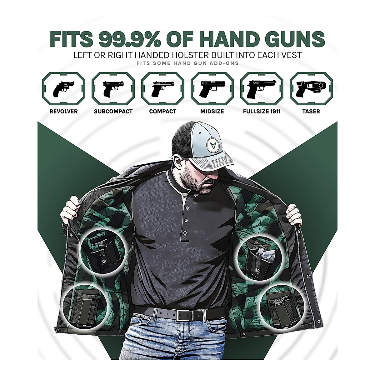 Venado Concealed Carry Vest for Men - Built-in Left and Right Handed Holster (Black, X-Large)