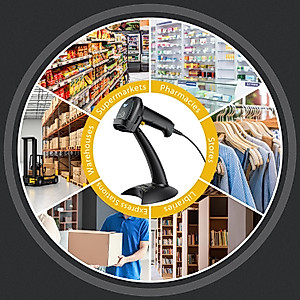 Esky Barcode Scanner with Stand, 1D 2D QR Code USB Wired Barcodes Scanner for Computer Support Windows/Mac/Linux, Handheld Bar Code Reader for Warehouse Library Supermarket Store