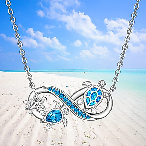 Turtle Necklace for Women Mom Sterling Silver Sea Turtle Pendant Infinity Mother and Daughter Necklaces Blue Opal Tortoise Ocean Wave Jewelry Mothers Day Gifts