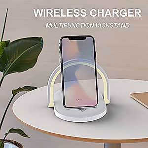 Table Lamp with Wireless Charger, 3 in 1 LED Bedside Night Light Phone Kickstand Foldable 15W Quick Wireless Charger for iPhone Samsung Huawei, Dimmable Desk Lamp for Bedroom, Office-Wood