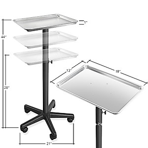 Saloniture Aluminum Salon Instrument Tray, Heavy-Duty Metal Rolling Base