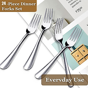 Jeffbaubl 24 PCS Dinner Forks, Stainless Steel Forks Silverware, Food Grade Table Forks, Silverware Forks Use for Home Kitchen Restaurant, Mirror Finish & Dishwasher Safe,8 Inch