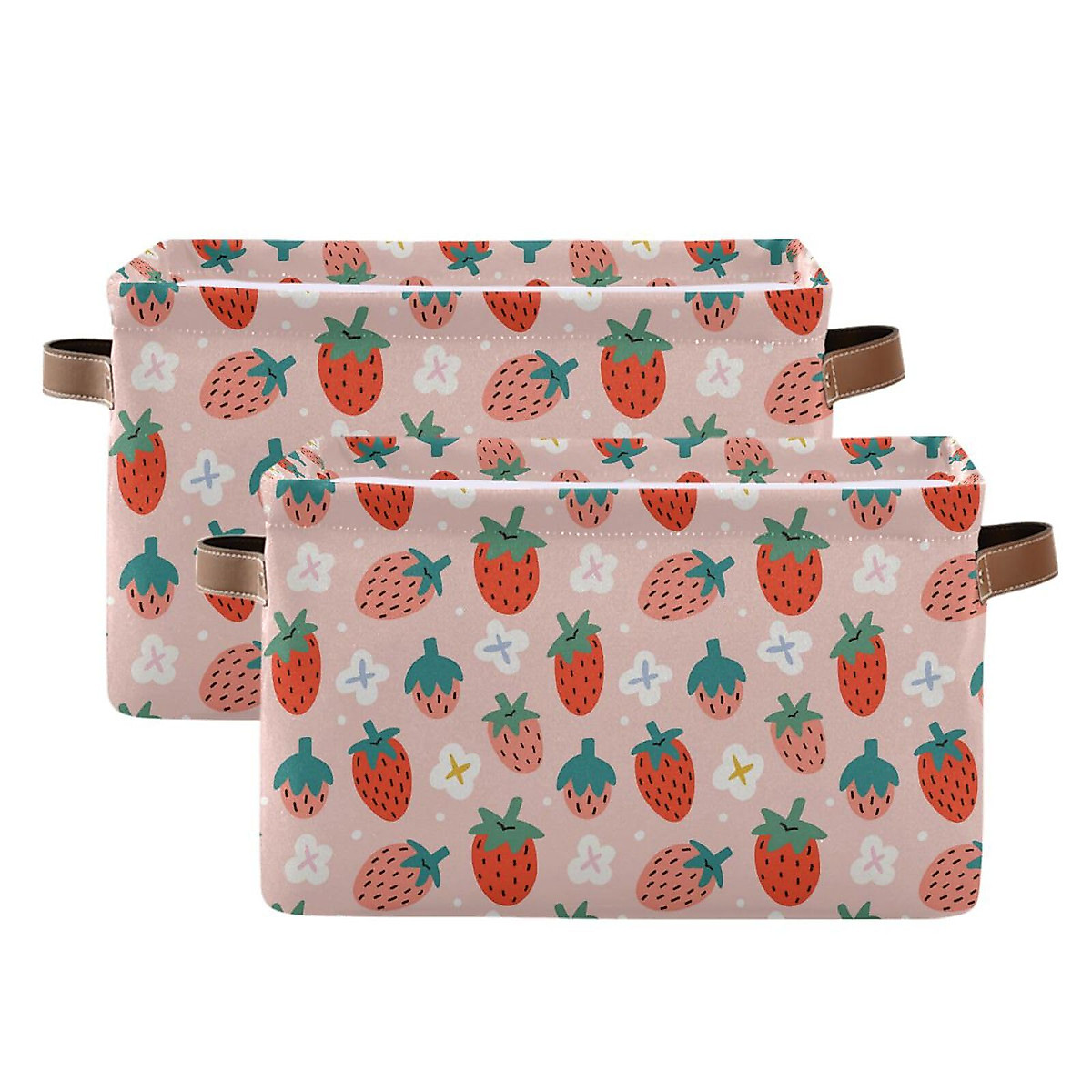 YETTASBIN Cute Strawberry Storage Basket 1pc, Large Collapsible Toys Clothes Organizer, Durable Canvas Storage Bin with Handle for Shelves Closet Laundry Home Office Decor