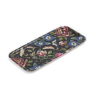Spode Creatures of Curiosity Collection Rectangular Birch Serving Tray, Dark Floral Motif, 12.5" x 6", Platter Made of Birch Veneer, Food and Dishwasher Safe