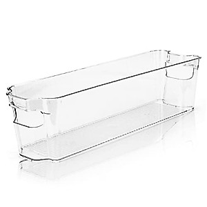Brookstone, Long & Narrow Clear Plastic Storage Bin, Closet and Accessories Organizer, Kitchen/Pantry/Refrigerator & Freezer Food Container, Under Sink Cleaning Supplies Basket [BPA Free]