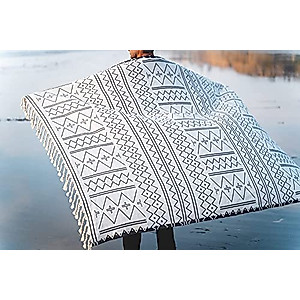 Organic Blanket Home Throw - Turkish Throw Light Weight Beach Blanket, Camping Blanket Picnic Blanket - 100 Cotton GOTS Blanket – Geometric (Black and Grey)