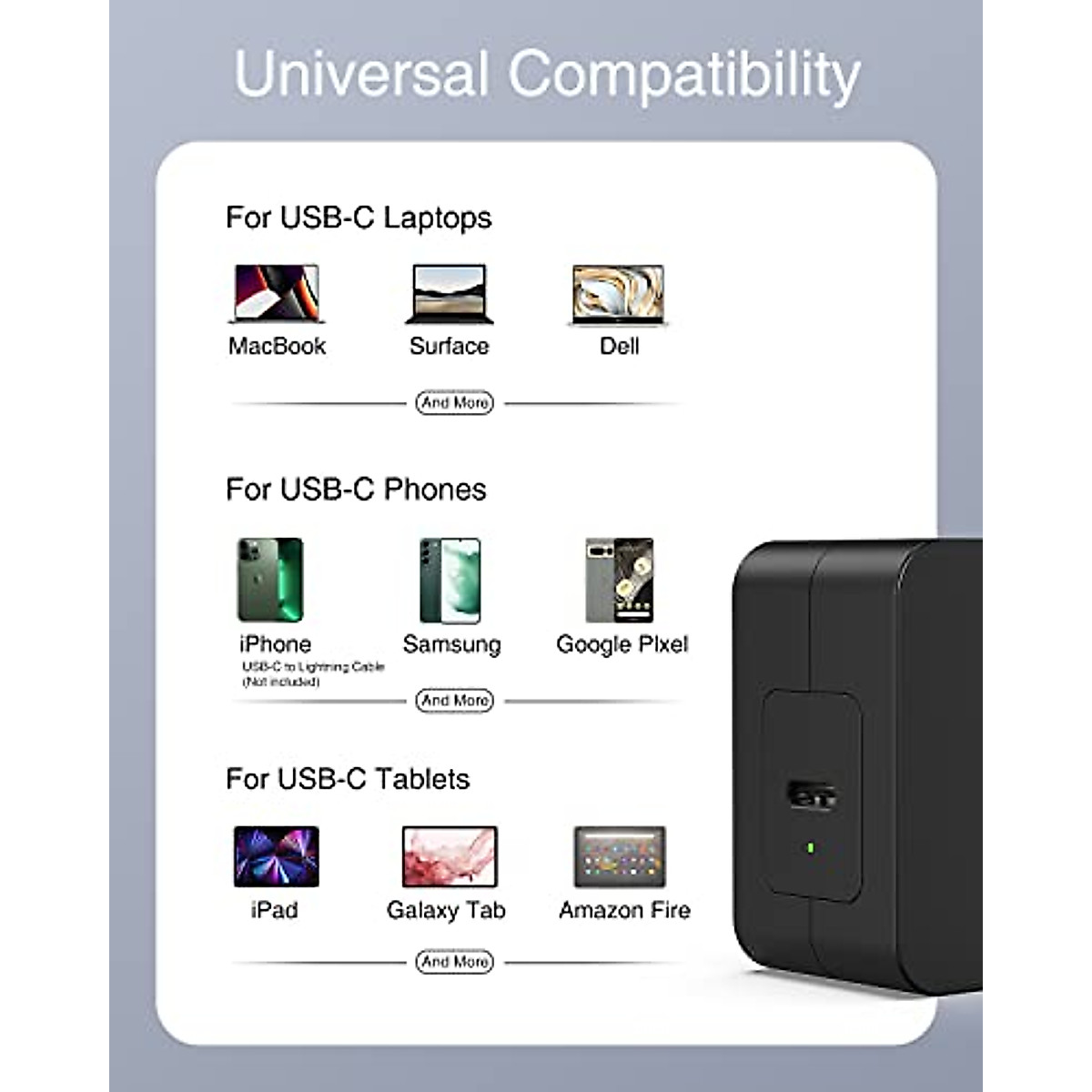 Nekteck 60W USB C Charger [GaN Tech], PD 3.0 Fast Charger[USB-IF & ETL Certified] with Foldable Plug, Compatible with MacBook Air/Pro, iPad Air/Pro, iPhone 13 Pro Max, Switch, Galaxy, Pixel and More.