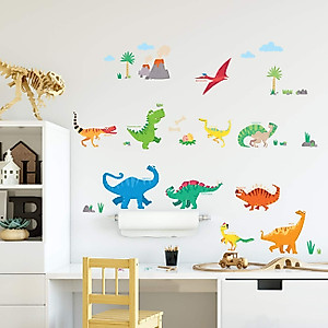 DECOWALL DWL-1805N Colourful Dinosaur Kids Wall Stickers Wall Decals Peel and Stick Removable Wall Stickers for Kids Nursery Bedroom Living Room décor