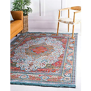 Unique Loom Baracoa Collection Area Rug - Malecon (8' 4" x 10', Light Blue/ Orange)