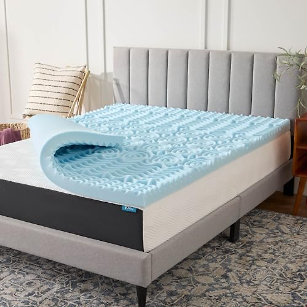 Lucid 3 Inch Mattress Topper Queen - Memory Foam Mattress Topper Queen - 5 Zone Gel Infusion - CertiPur Certified Foam