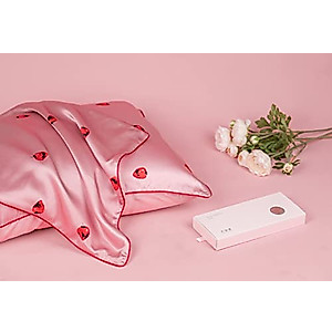 THXSILK Mulberry Silk Pillowcase with Tencel Underside for Hair and Skin, 1 Pcs Luxury 19 Momme Mulberry Silk Pillow Cases with Hidden Zipper Closure, King, Strawberry-Pink