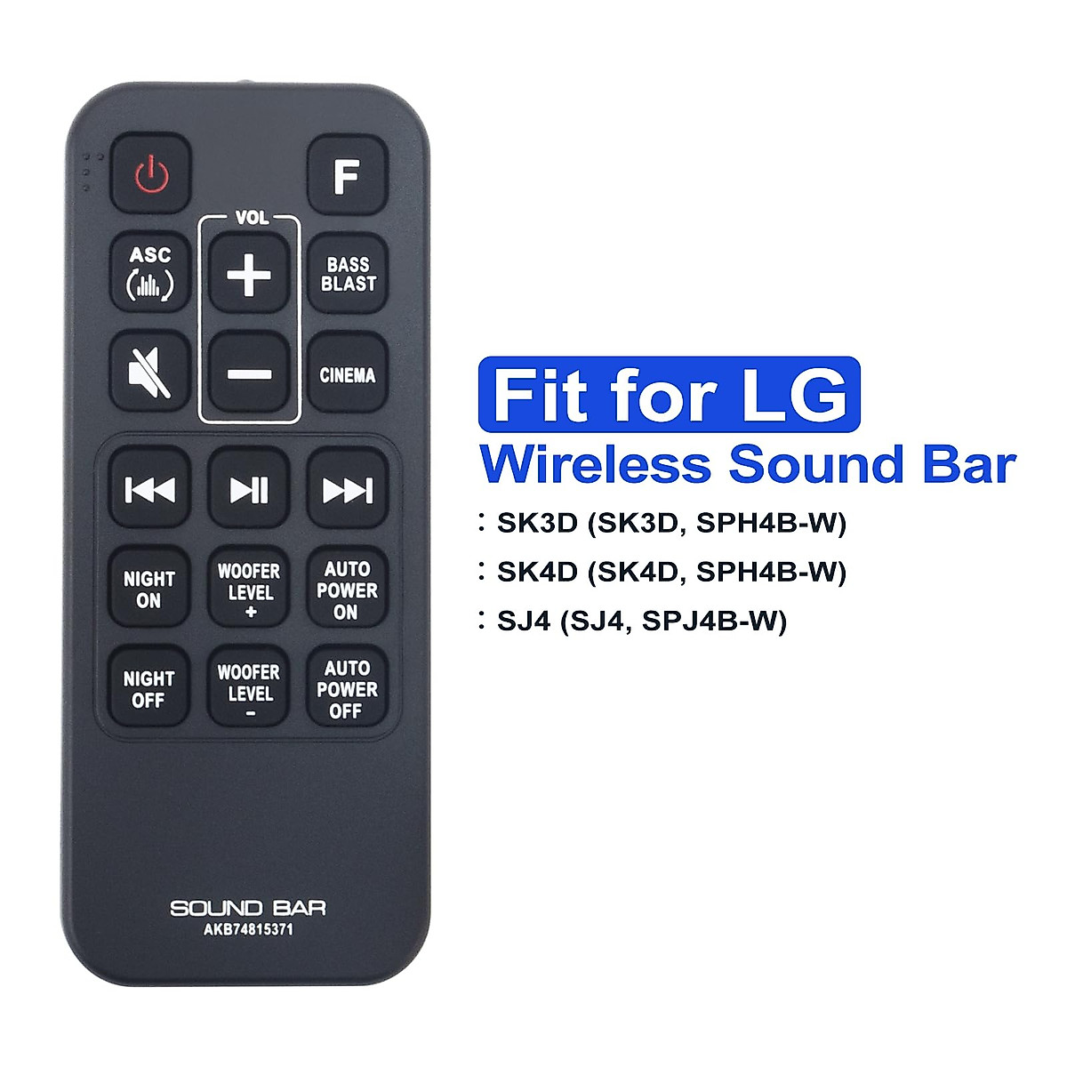 AKB74815371 Replacement Remote Fit for LG Wireless Sound Bar SK3D (SK3D, SPH4B-W) SK4D (SK4D, SPH4B-W) SJ4