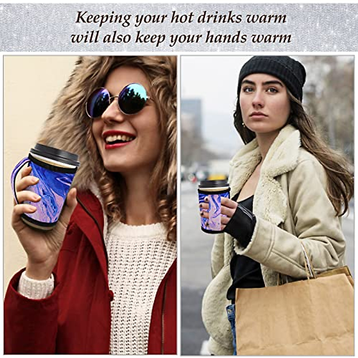 TIESOME Reusable Iced Coffee Insulator Sleeve with Handle, Cold And Hot Drink Neoprene Cup Sleeve Coffee Cup Holder Beverages Sleeve for Soda Latte Tea Other Coffee Cups(Marble)