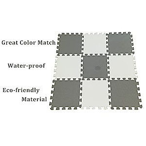 18 Pieces Foam Play Mat, Interlocking Playmat Tiles, Foam Floor Mat Tiles for Kids, Puzzle Play Mat, Exercise Gym Mats – Color of Gray & White with Border