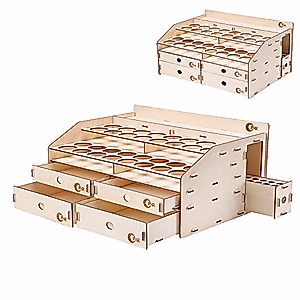 OPHIR Wooden Paint Rack Pigment Inks Storage Organizer with 32 Bottle Holes, 36 Marker Pen Cases, 4 Cabinet Drawers, Suitable for Tamiya GSI AV Paints and Model Tools