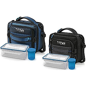 Arctic Zone Titan Expandable Lunch Pack and Container Set with Ice Walls, 2 Pack - Black and Blue
