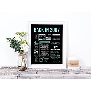 Katie Doodle Teal Sweet 16 Birthday Decorations - Super Cute Centerpiece - Great 16th Birthday Decorations for Girls or Sweet 16 Gifts for Girls Boys - 8x10 inch Back-in 2007 Sign [Unframed] Teal Blue