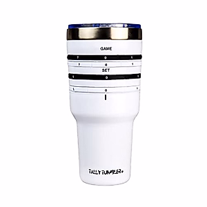 Tally Tumbler Tennis, Stainless Steel Cup Holder, 30 oz Leak Proof Lid, Double Wall Insulation, Tennis Tumbler with Score Keeping Counter used to Track Game Score & Set Score, for Two Teams
