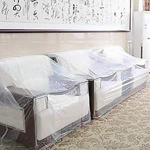 TopSoon Plastic Couch Cover for Storage Dust-Proof Plastic Sofa Cover Waterproof Patio Furniture Cover 134-Inch Wide by 46-Inch Height