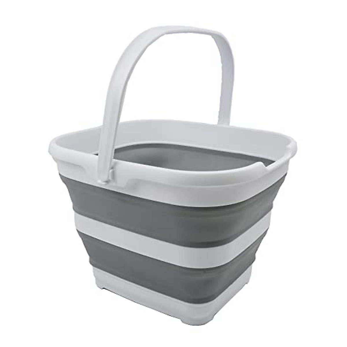 SAMMART 10L (2.6 Gallon) Collapsible Rectangular Handy Basket / Bucket (White/Grey, 1)