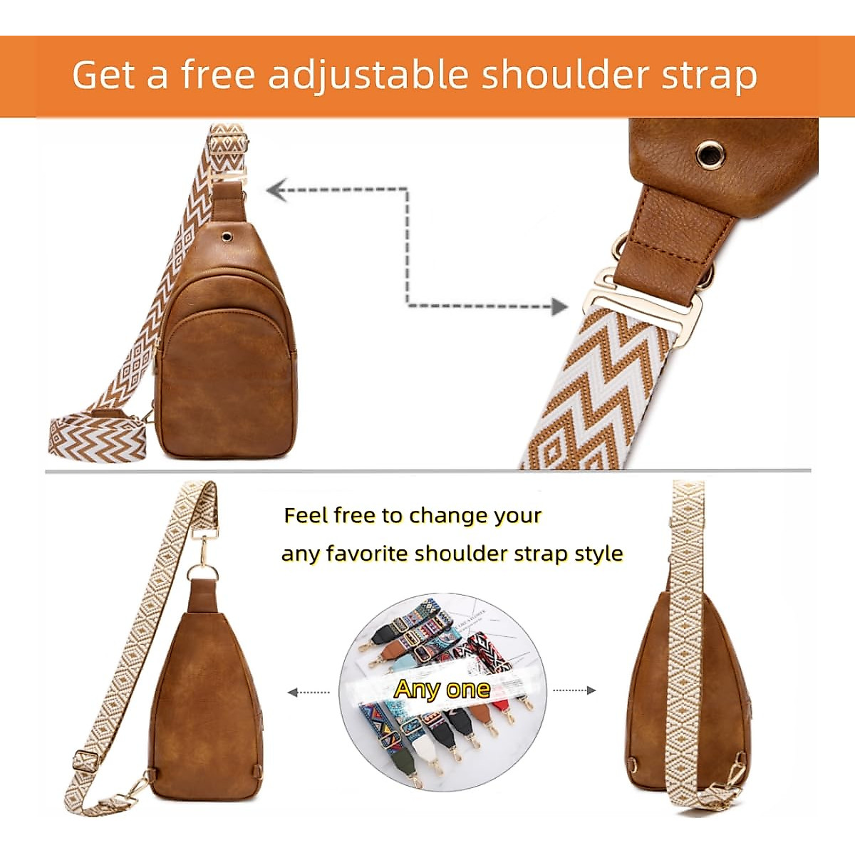 WSRYDJDL Women Small Crossbody PU Leather Chest Bag Sling Bag Satchel Daypack Shoulder backpack for traveling hiking Cycling (Brown W Dlg)