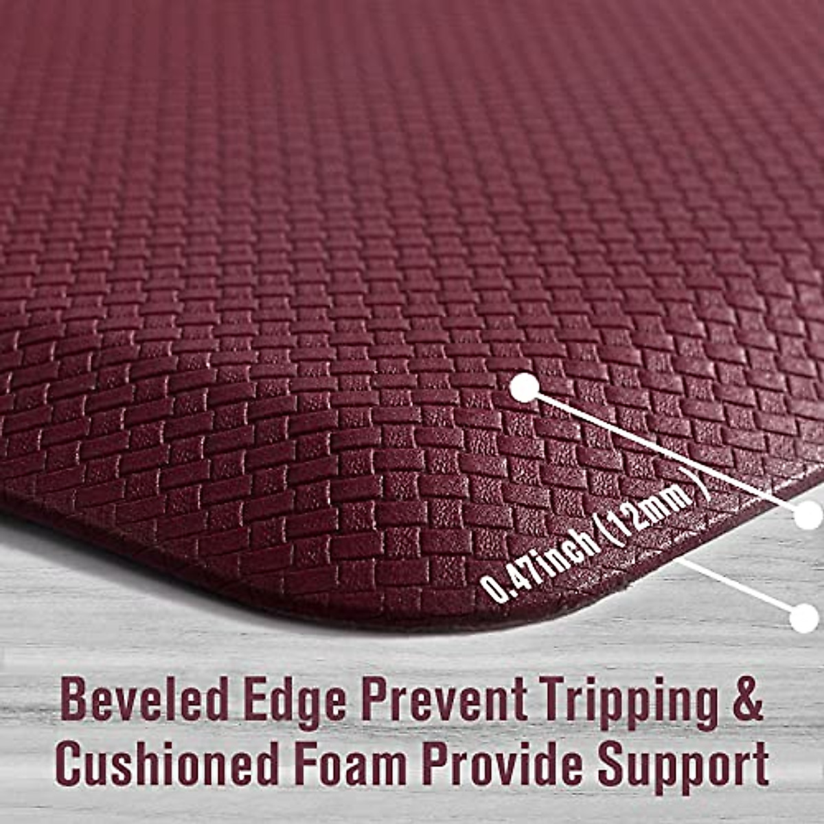 Carvapet Anti-Fatigue Floor Mat Cushioned Kitchen Comfort Mat Waterproof Non-Slip Standing Desk Mats and Rugs Heavy Duty PVC Ergonomic Foam Mat for Home Kitchen Office Laundry,Burgundy,17.3"x39"