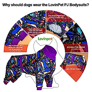 LovinPet Large Big Dog Pajamas - Post Surgery Onesie for Large Dog Breeds, Reflective Stripe, Lightweight breatheable stretchy knit, Charcoal Gray Deep Sea Print, Large Dog Jammies, Pet Pj's,Black 2XL