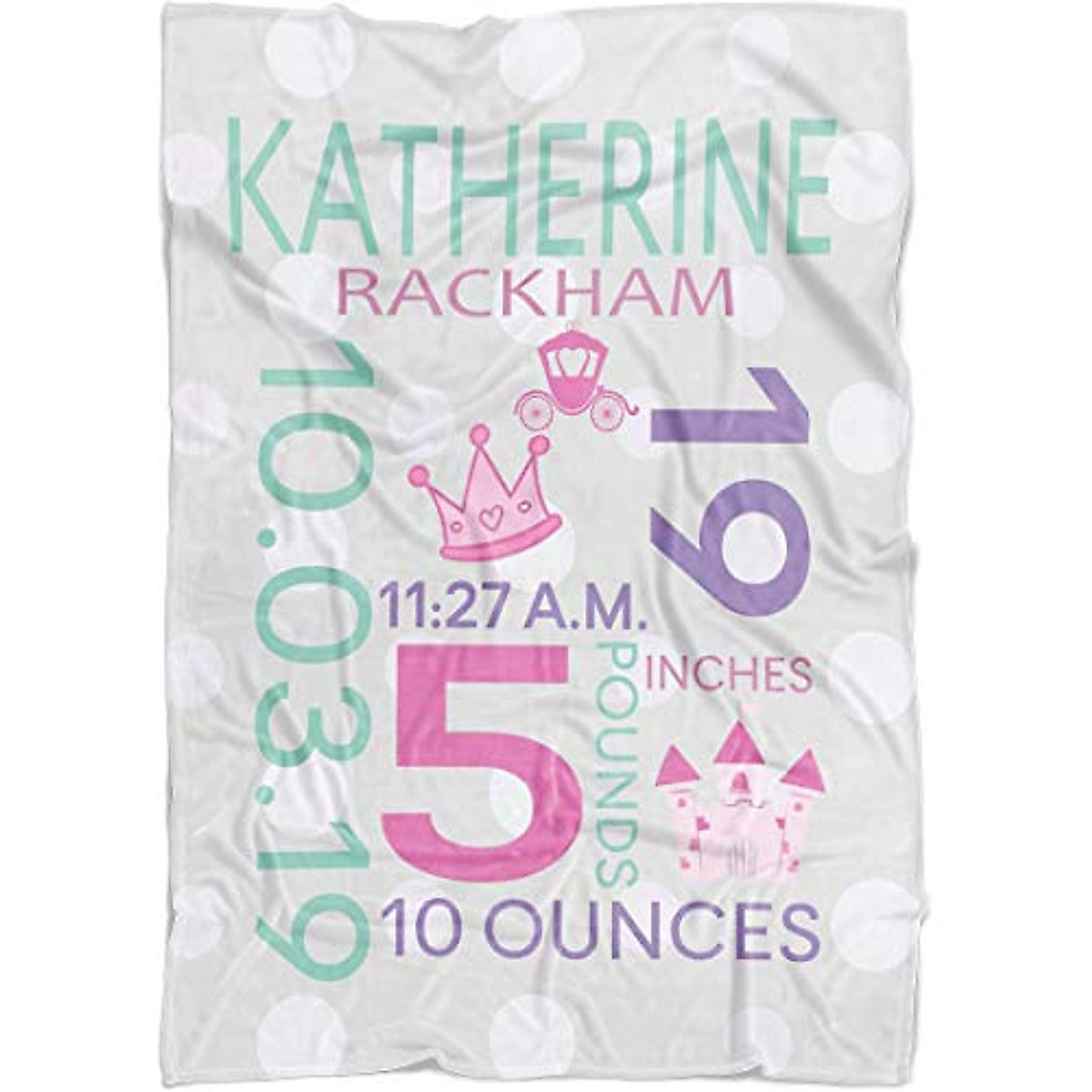 Personalized Baby Blanket with Birth Information for Girls and Boys. Customized Name Blanket from Baby's Name, Date of Birth, Weight, Length... Gift for New Born Baby, New Dad Mom (Girl-Princess)