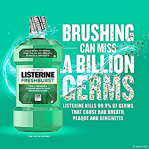 Listerine Freshburst Antiseptic Mouthwash for Bad Breath, Kills 99% of Germs That Cause Bad Breath & Fight Plaque & Gingivitis, ADA Accepted Mouthwash, Spearmint, 1 L, Pack of 2