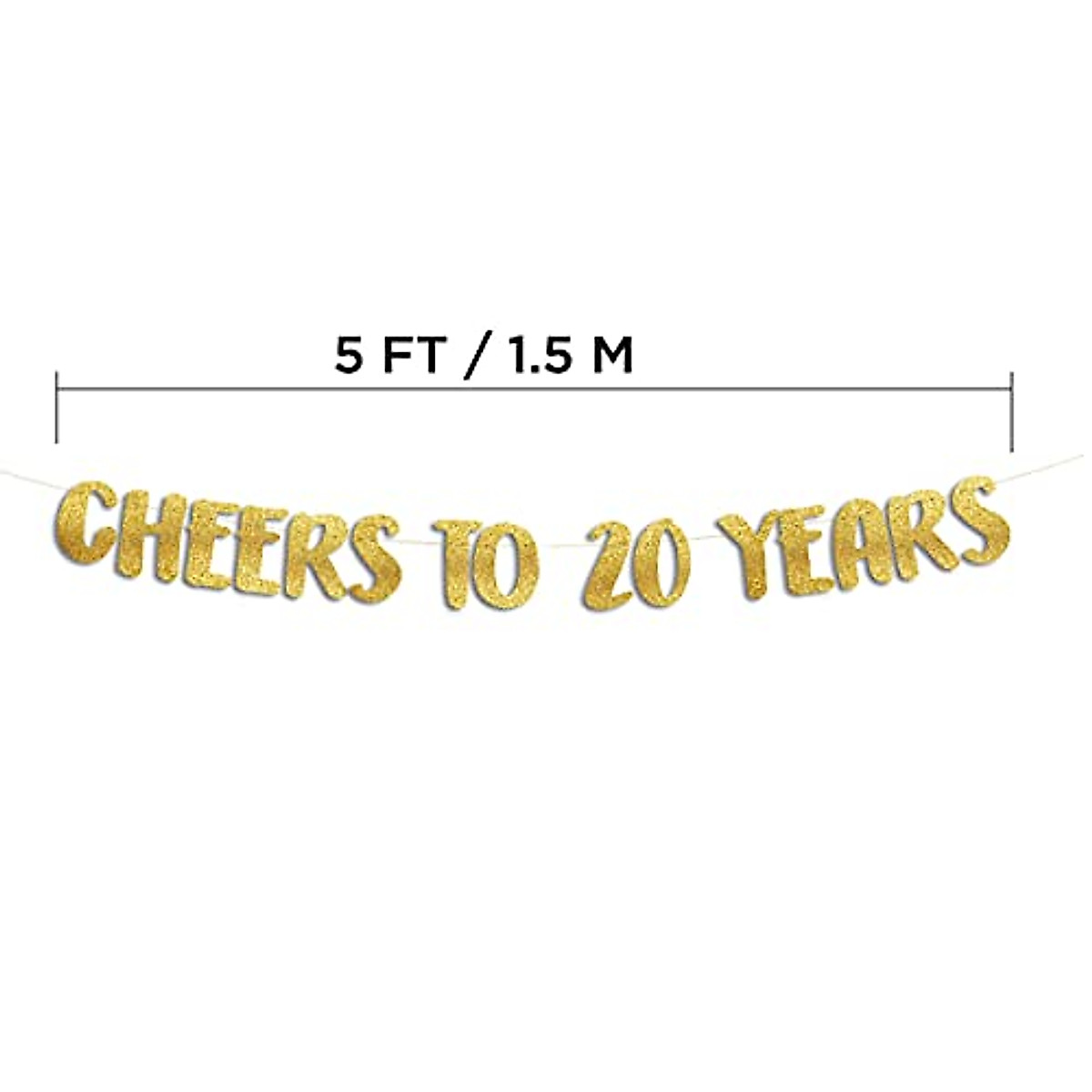 Cheers to 20 Years Gold Glitter Banner - 20th Anniversary and Birthday Party Decorations