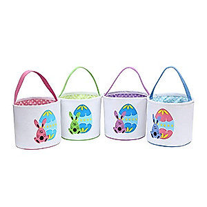 E-FirstFeeling Easter Basket Easter Bunny Basket for Kids Canvas Easter Egg Hunt Basket Easter Candy Toys Bucket Tote (Egg-Purple)