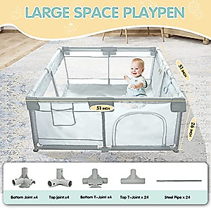UTHIN Baby Playpen,Large Baby Playard for Toddler with Gate,Indoor & Outdoor Playard for Kids Activity Center with Anti-Slip Base,Sturdy Safety Playard with Soft Breathable Mesh(50"x50"Gray) …