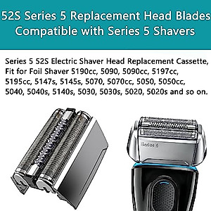 52S Shaver Replacement Head for Series 5 Foil & Cutter Replacement Head Blades Fit for Braun Razor Series 5, 1-Pack 52S Replacement Head for Electric Shaver 5020s, 5030s, 5040s, 5050cc, 5070cc, 5090cc