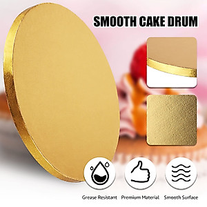 ABuff 8 Pack 12 inch Cake Drum Gold Cake Boards Round, Sturdy 1/2 Inch Thick Cake Drums Round Cake Board Greaseproof Foil Plate, Disposable Birthday Cake Drums for Heavy Or Multi-Tiered Cakes