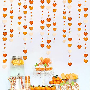 52 Ft Orange Heart Garland Gradient Heart Hanging Paper Streamer for Fall Autumn Wedding Bridal Shower Birthday Baby Shower Engagement Valentines Day Thanksgiving Harvest Party Decorations Supplies